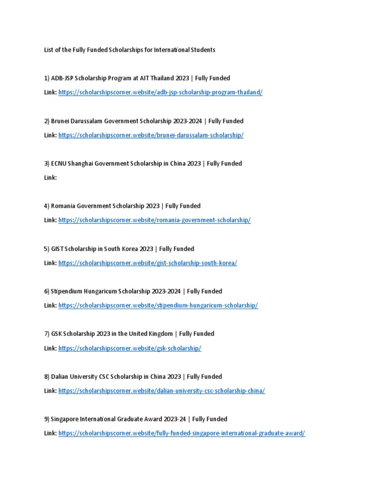 A Comprehensive List Of Fully Funded Scholarship Opportunities For