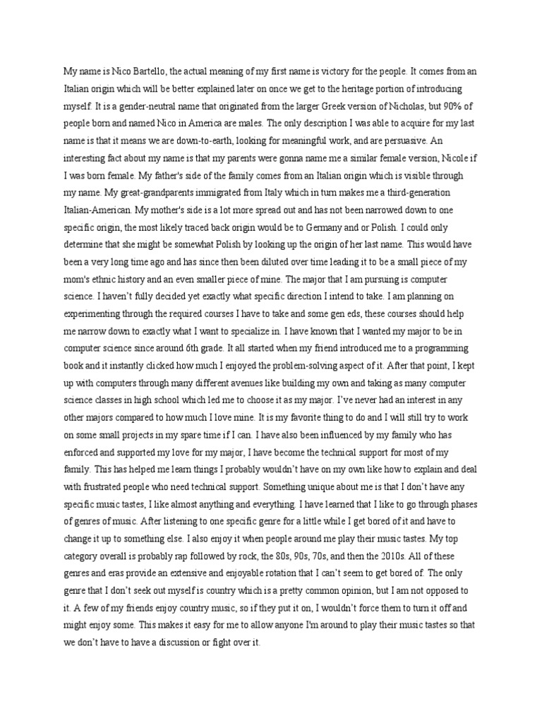 Introducing Myself - Nico Bartello | PDF