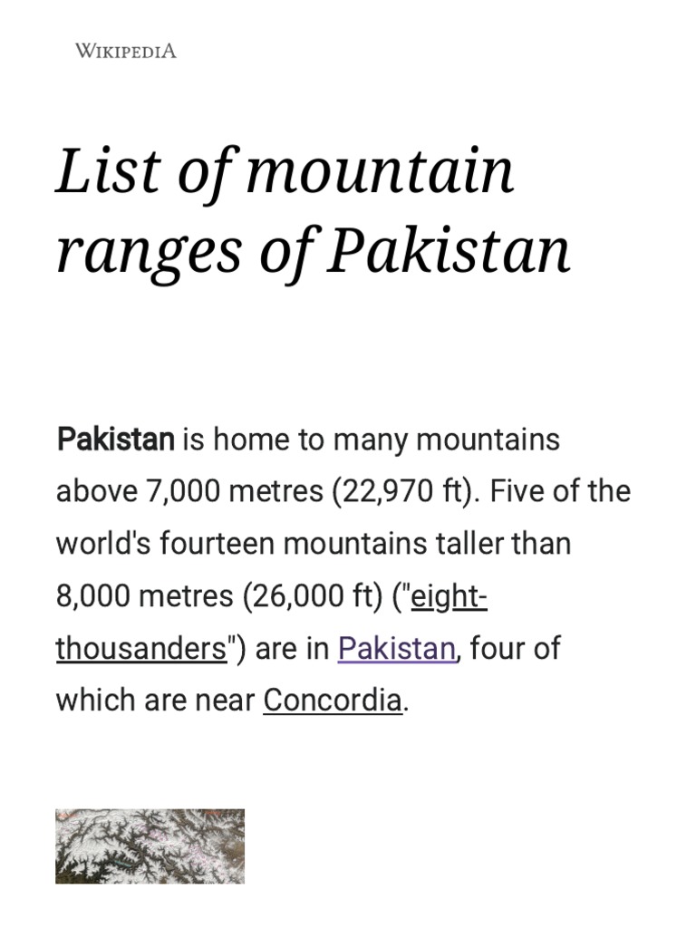 List of Mountain Ranges of Pakistan - Wikipedia | Download Free PDF ...