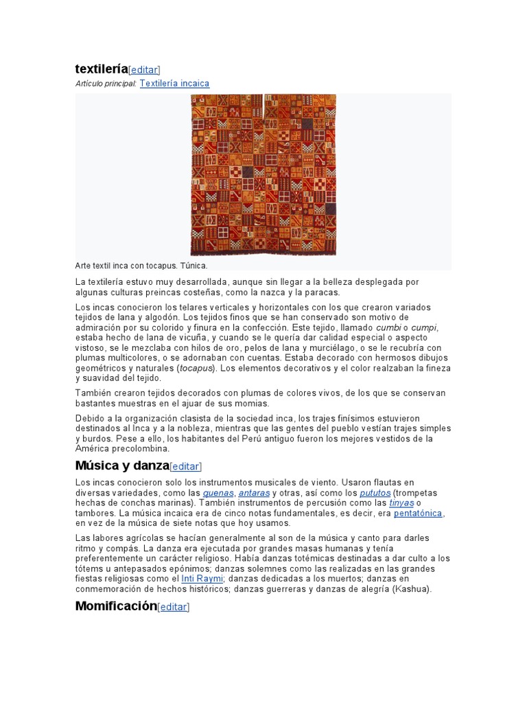 La avanzada textilería y momificación de los incas | PDF | Imperio Inca