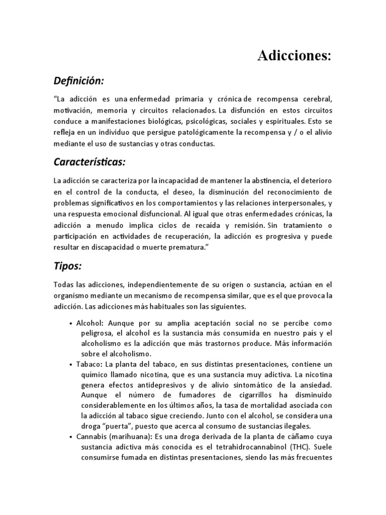 Adicciones | PDF | La dependencia de sustancias | Drogas