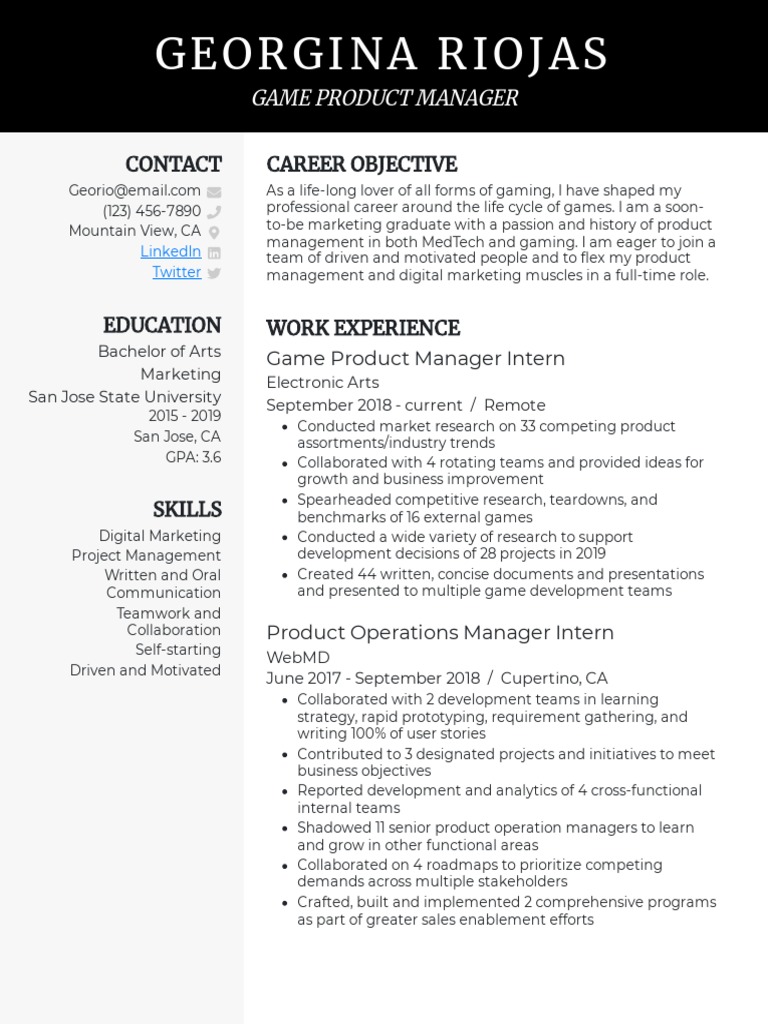 Game Product Manager Resume | PDF | Digital Marketing | Communication