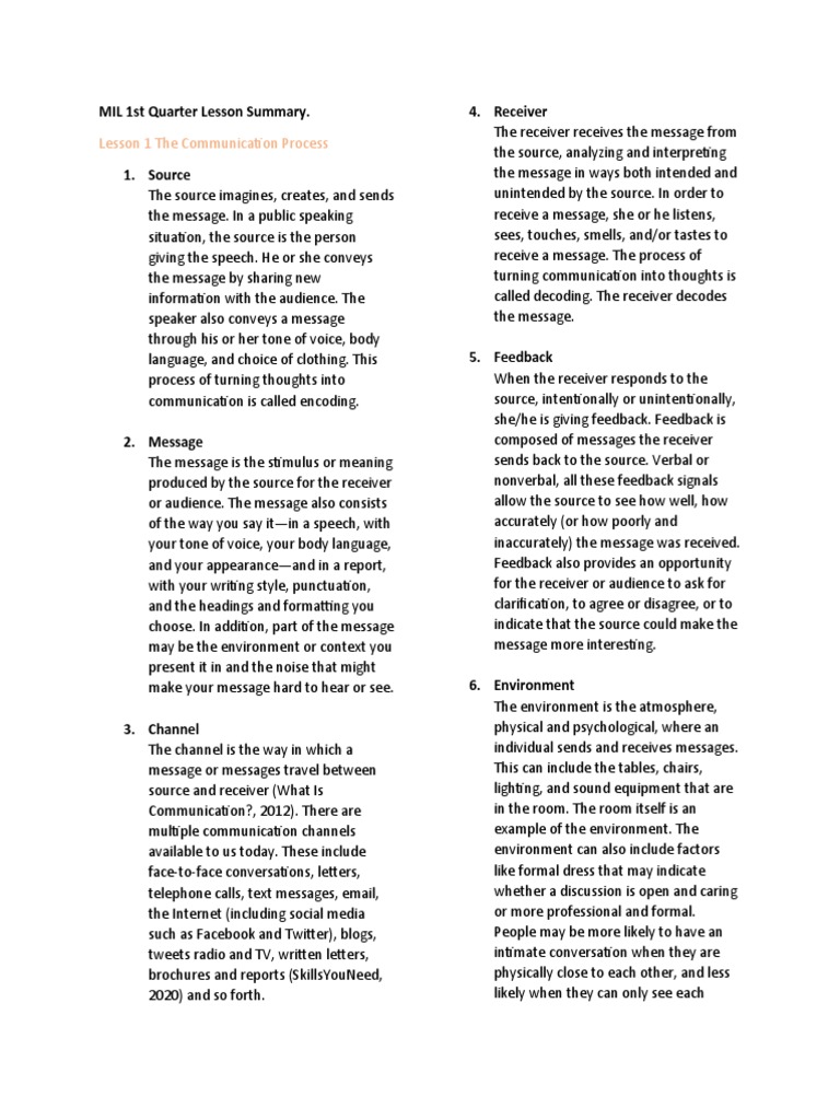 MIL 1st Quarter Lesson Summary | PDF | Communication | Mass Media