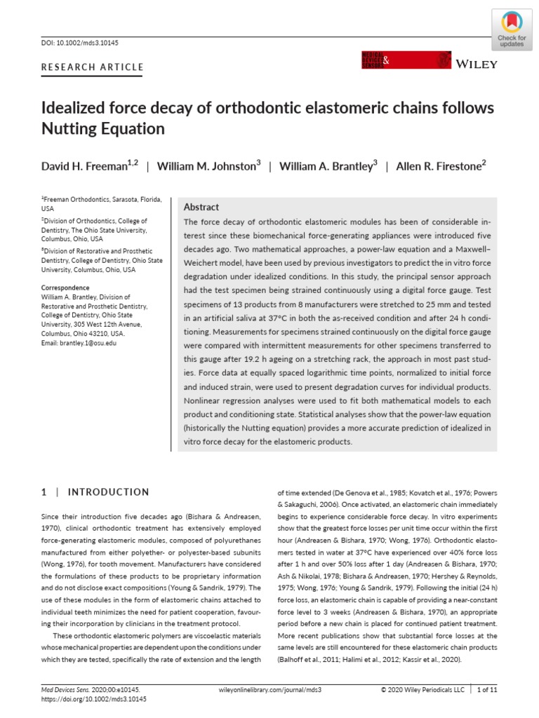 Idealized Force Decay of Orthodontic Elastomeric Chains Follows | PDF ...