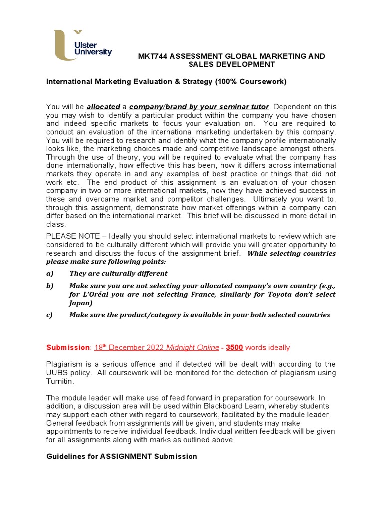 Mkt744 Assessment Global Marketing and Sales Development International ...