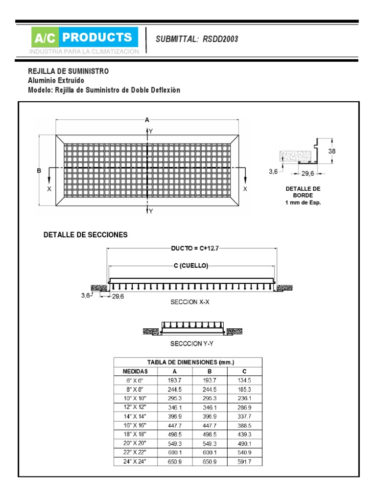Submittal RSDD2003 Rejilla de Suministro de Doble Deflexion | PDF