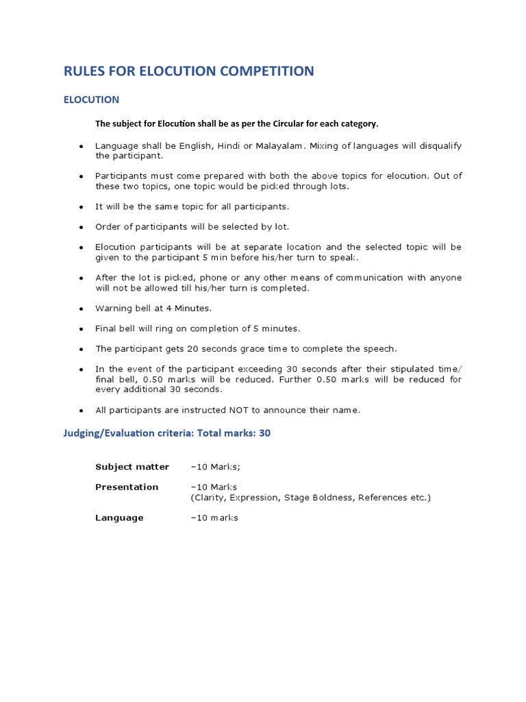 Elocution Competition Rules & Judging Criteria | PDF