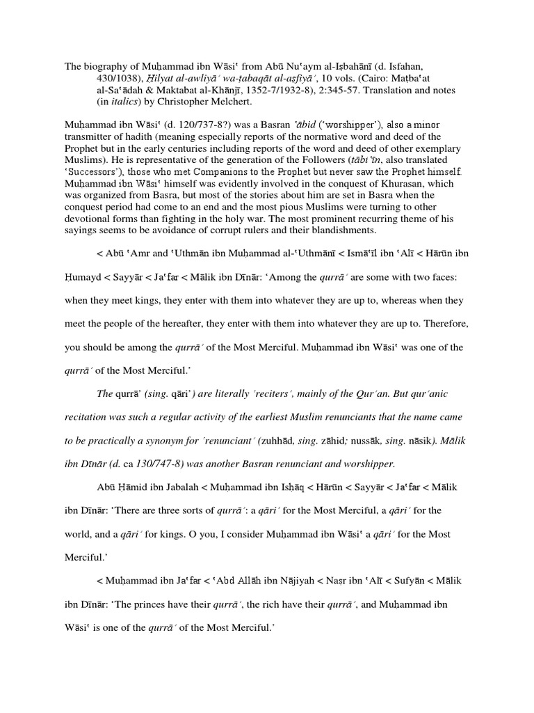 Biography of Muhammad Ibn Wasi From Abu | PDF | Husayn Ibn Ali | Prayer