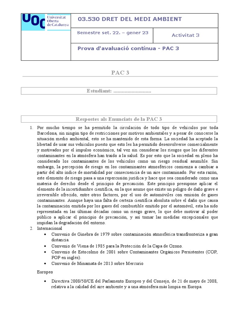 Práctica 3 Acerca de Los Derechos Del Medio Ambiente | PDF | Gases de ...