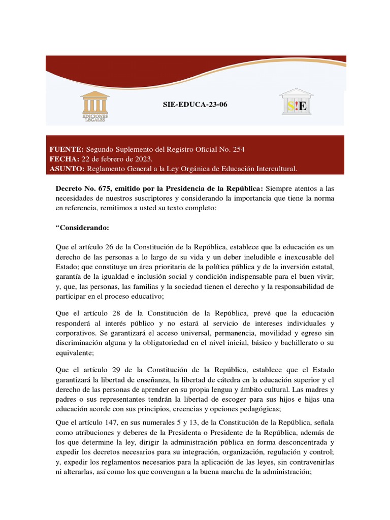 S. REGLAMENTO LOEI - SIE-EDUCA-23-06-1 | PDF | Evaluación | Plan de estudios