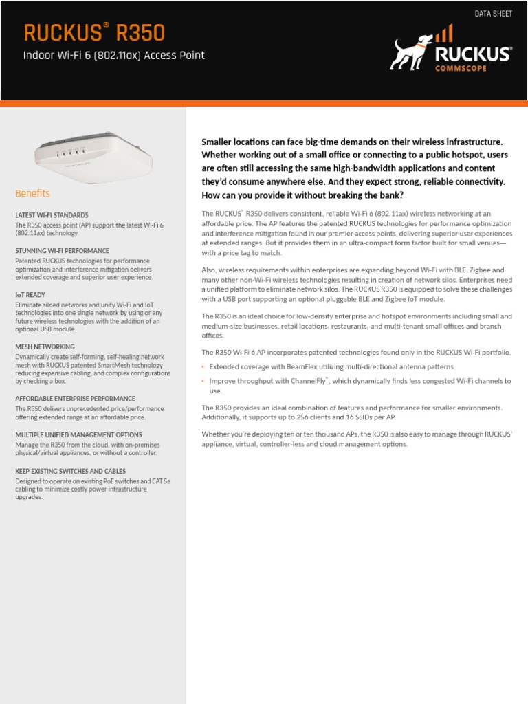 RUCKUS R350 Data Sheet | PDF | Wi Fi | Ieee 802.11