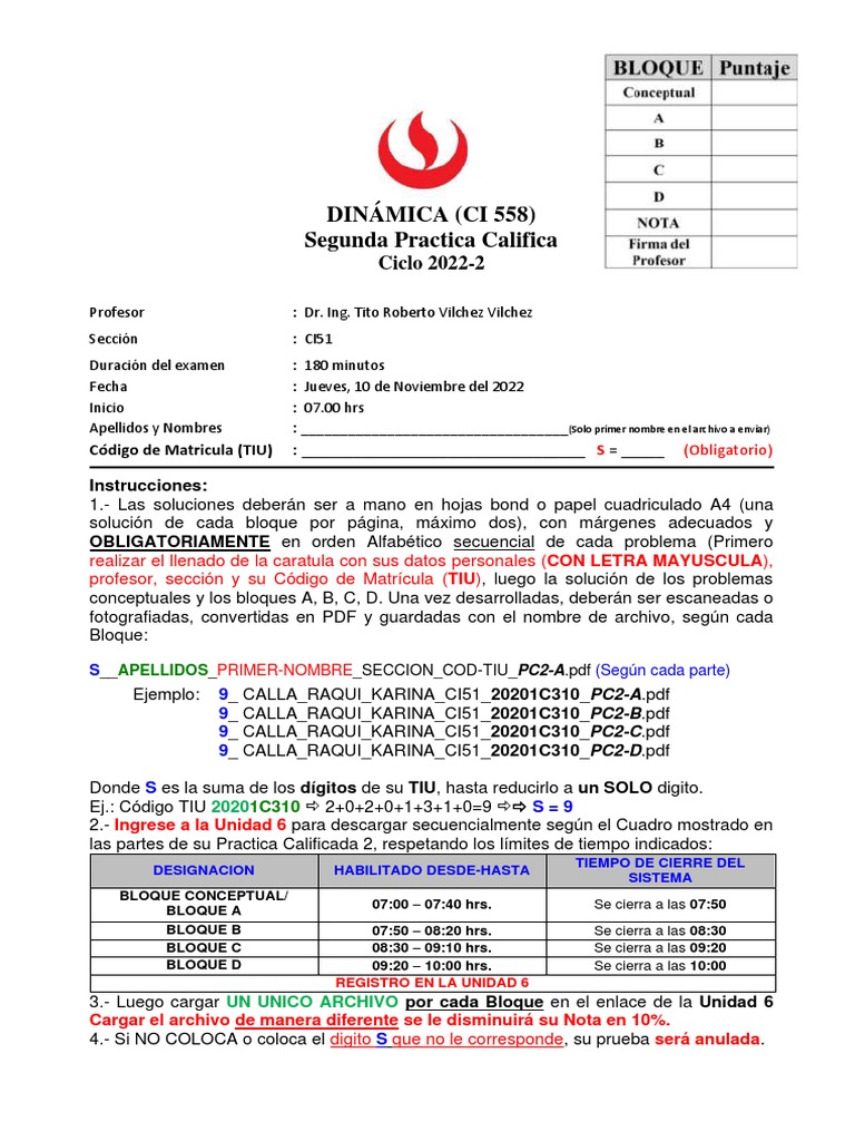 1PARTE - I PC2 Dinamica UPC 2022 2 PDF | PDF | Metrología | Cantidad