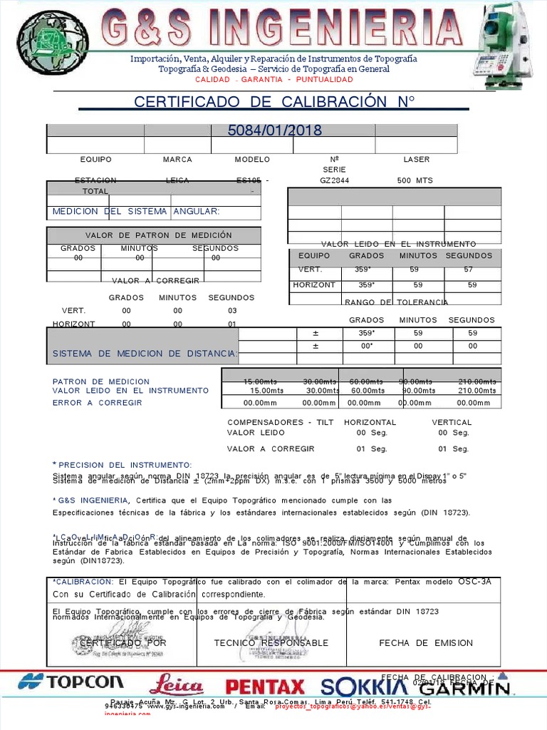 Pdf-Certificado-Calibracion-Leica-Ts06 223 | PDF | Calibración | Topografía