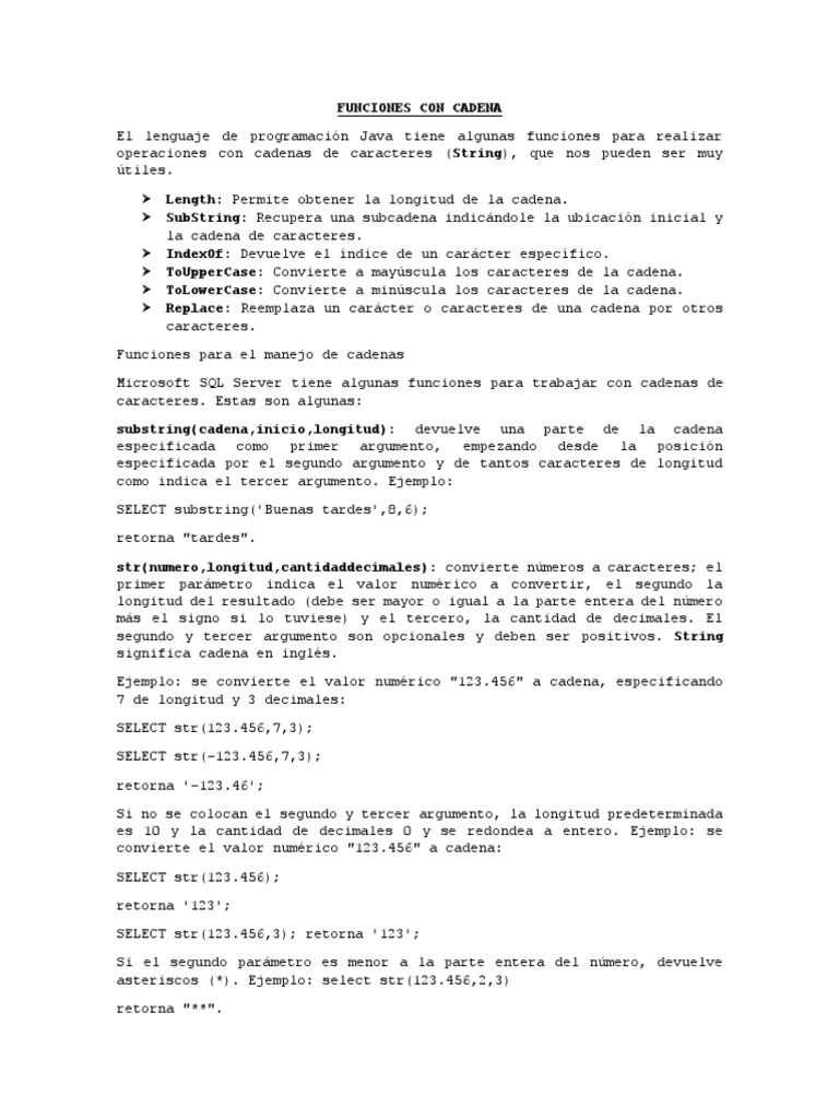Funciones Con Cadena | PDF | Cadena (informática) | Datos de computadora