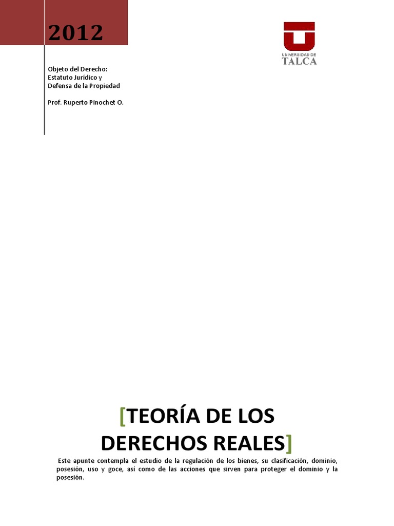 S] Teoría de los derechos reales: clasificación de bienes, dominio y formas de adquisición | PDF ...