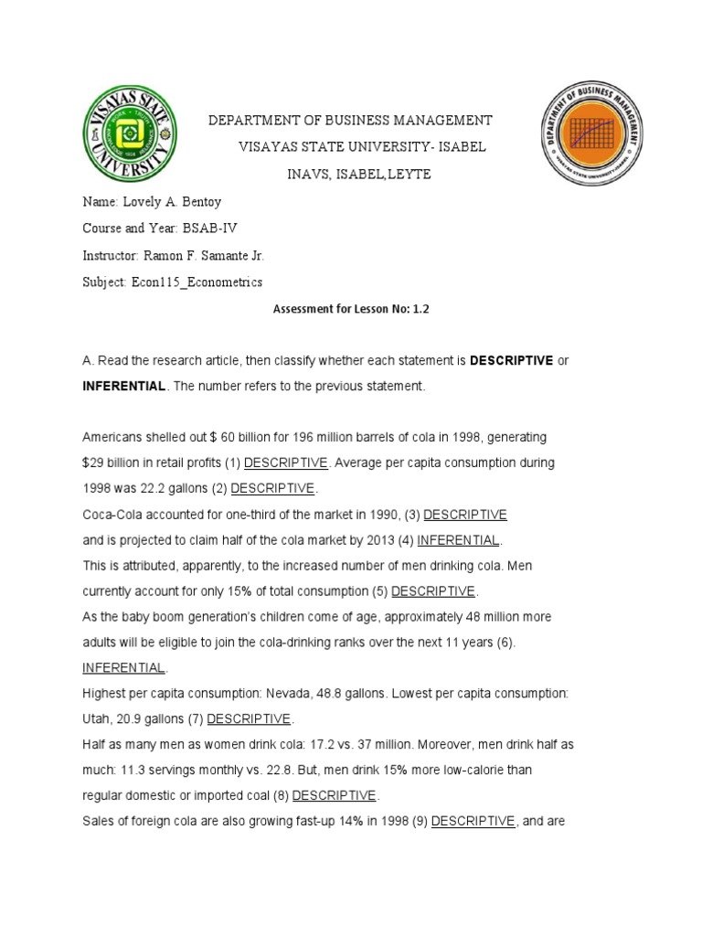 Bentoy, Lovely - Econ115 - Module 1 - Assessment 1.2 | PDF | Level Of Measurement