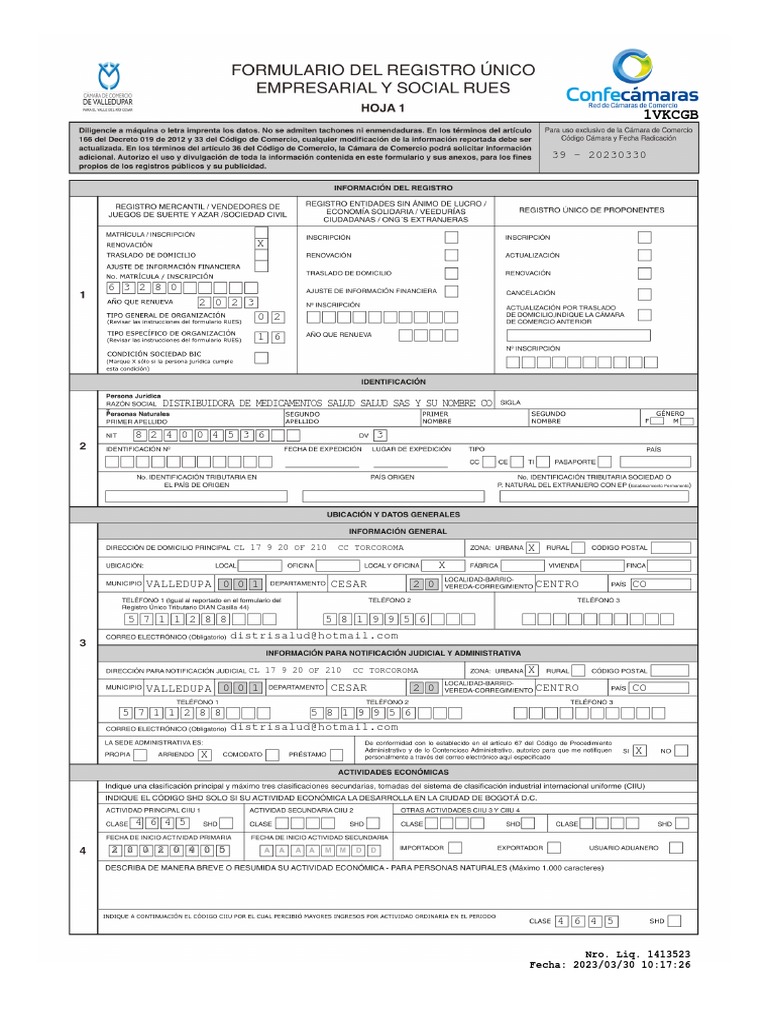 Formulario-Principal Renovacion - Salud Salud | PDF | Economias