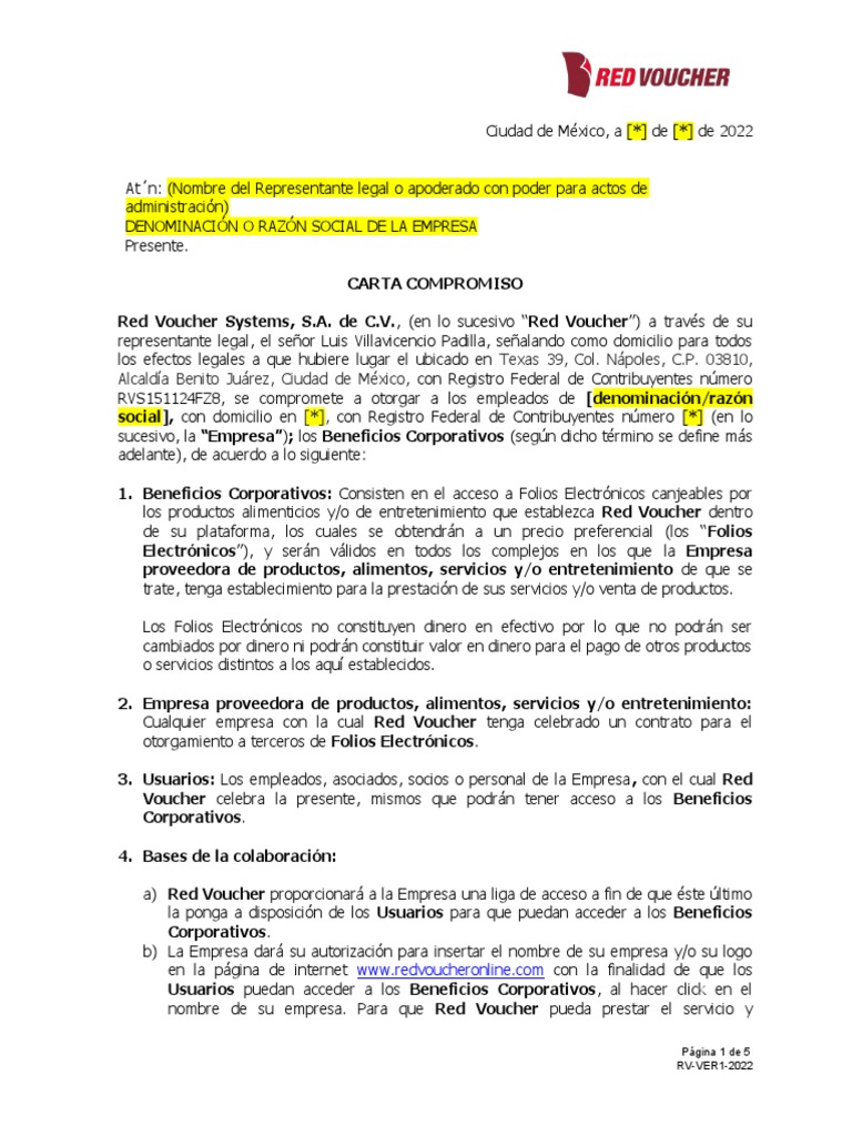 Carta Compromiso Red Voucher Systems | PDF | Corrupción política | Cupón