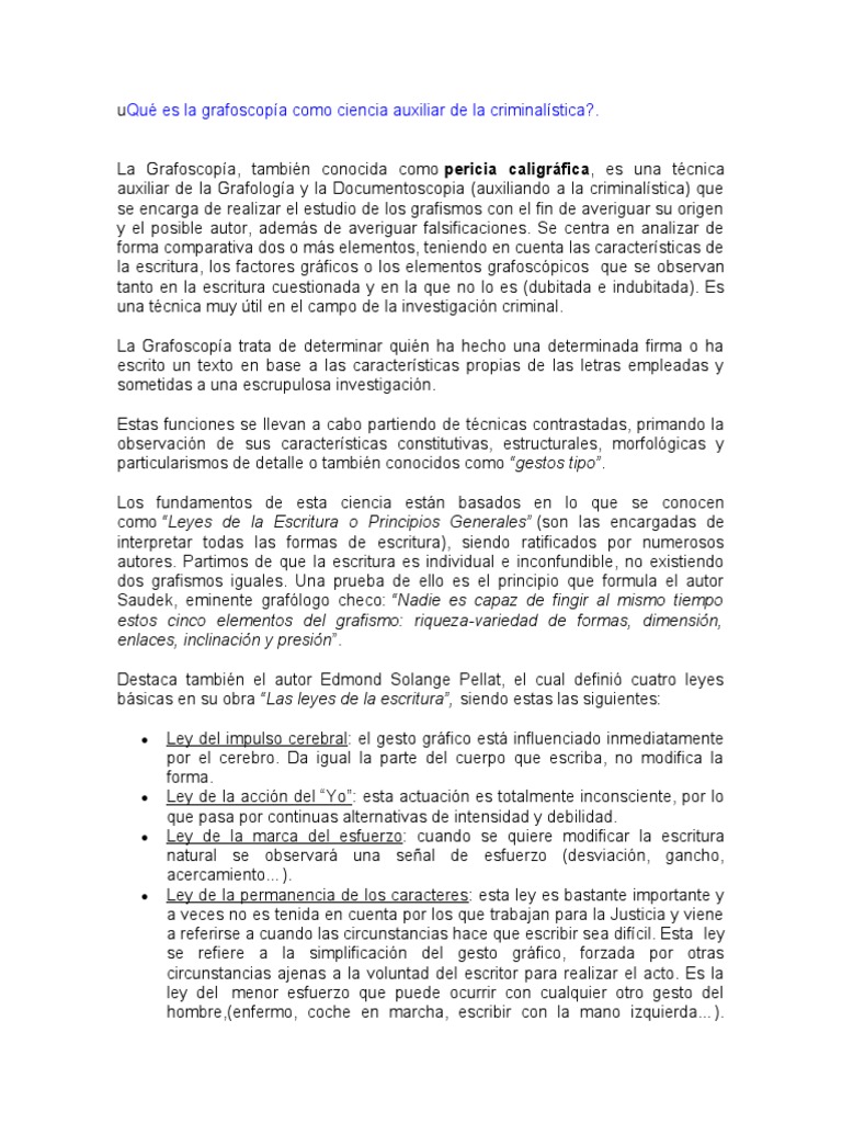 Qué Es La Grafoscopía Como Ciencia Auxiliar de La Criminalística? | PDF ...