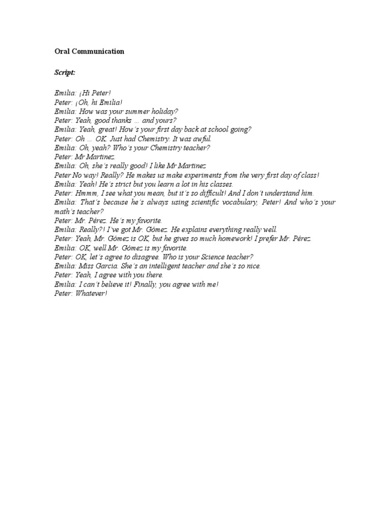Script:: Oral Communication | PDF