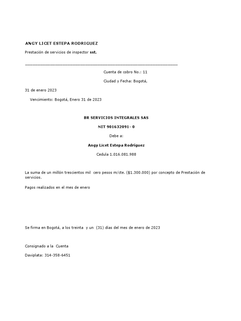 Angy Licet Estepa Rodriguez: BR Servicios Integrales Sas NIT 901632091 ...