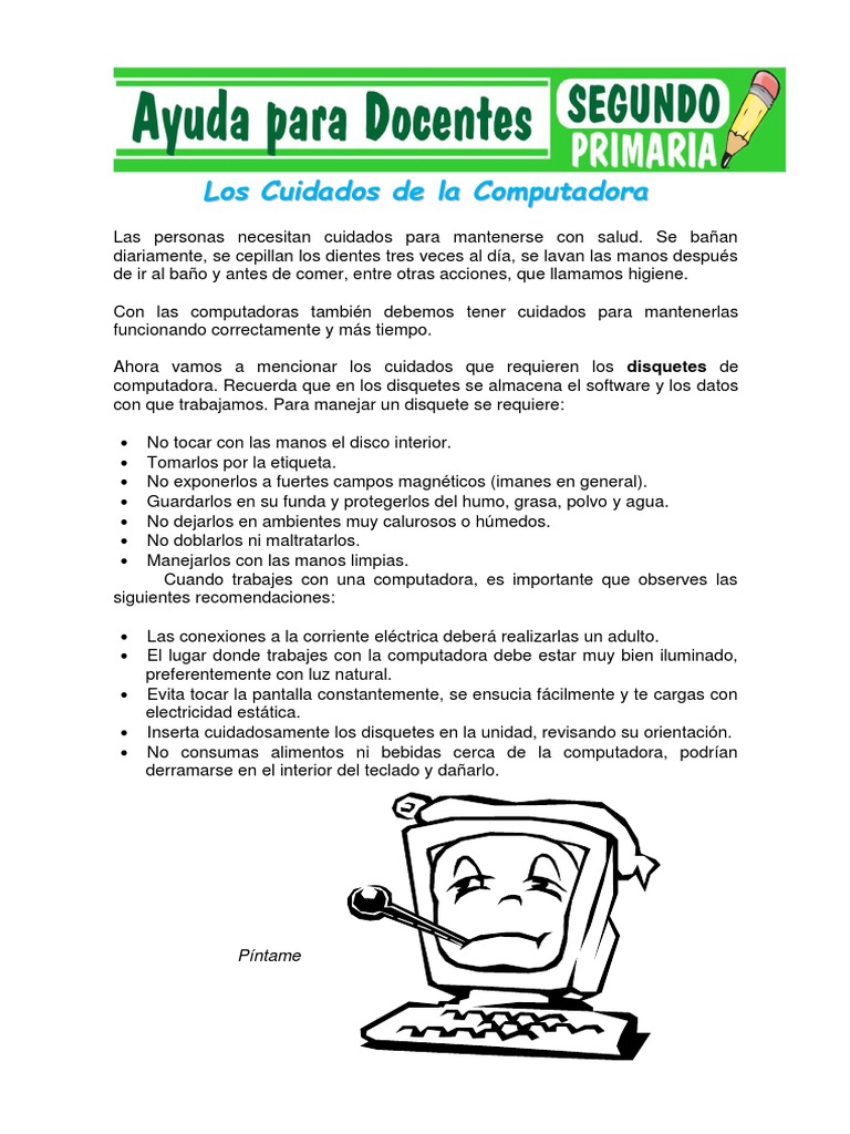 Los Cuidados de La Computadora para Segundo de Primaria | PDF | Disco flexible | Pantalla táctil
