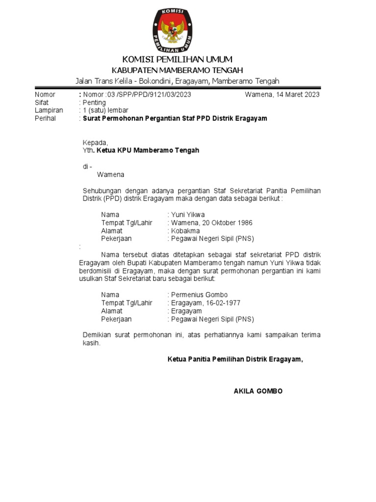 Surat Permohonan Pergantian Baru | PDF