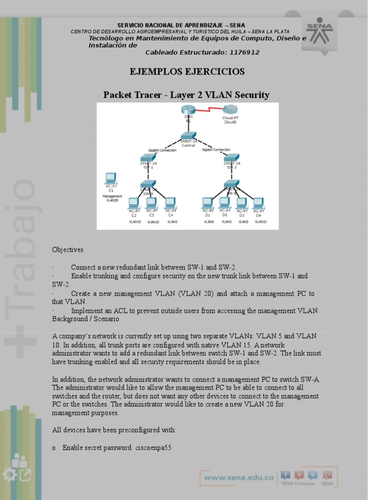 EJEMPLOS EJERCICIOS Packet Tracer - Layer 2 VLAN Security | PDF | Computer Network | Network Switch