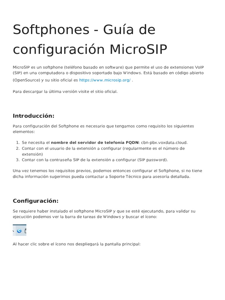 Softphones Guia de Configuracion Microsip 979 | PDF | protocolo de ...