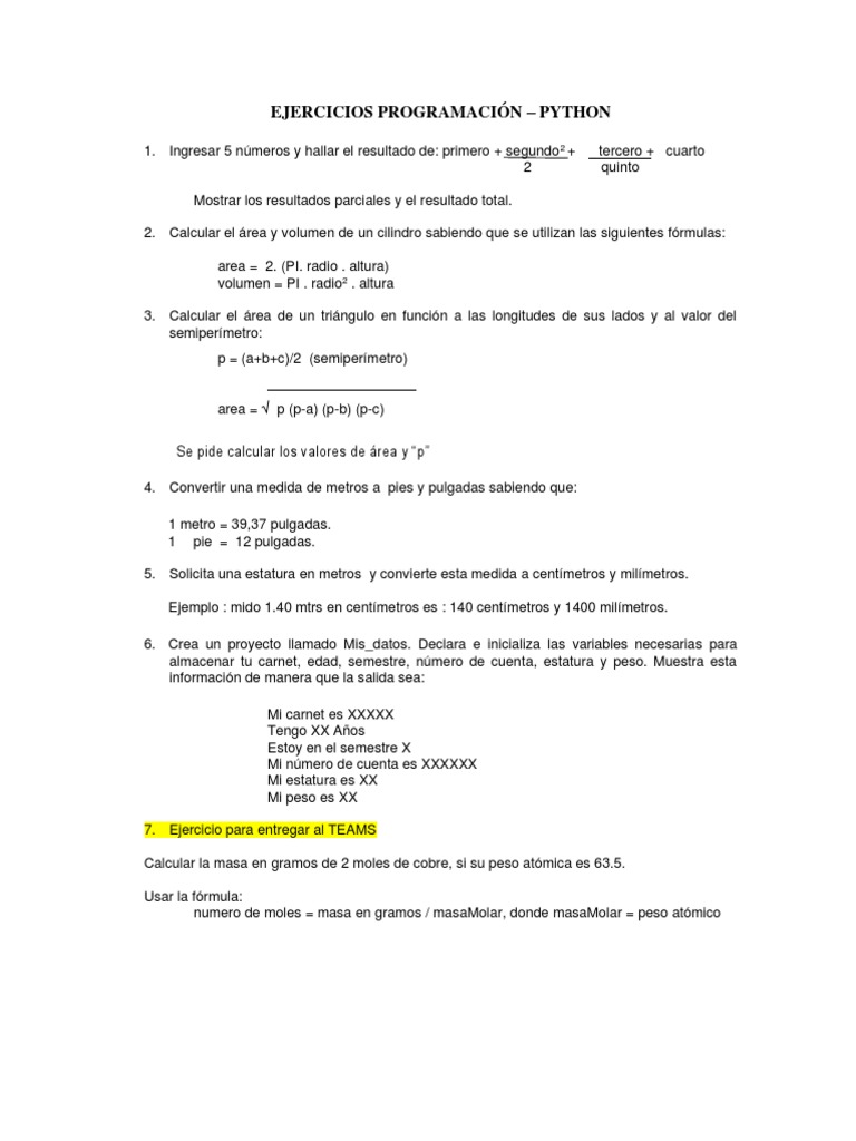 Ejercicios de Programación en Python | PDF