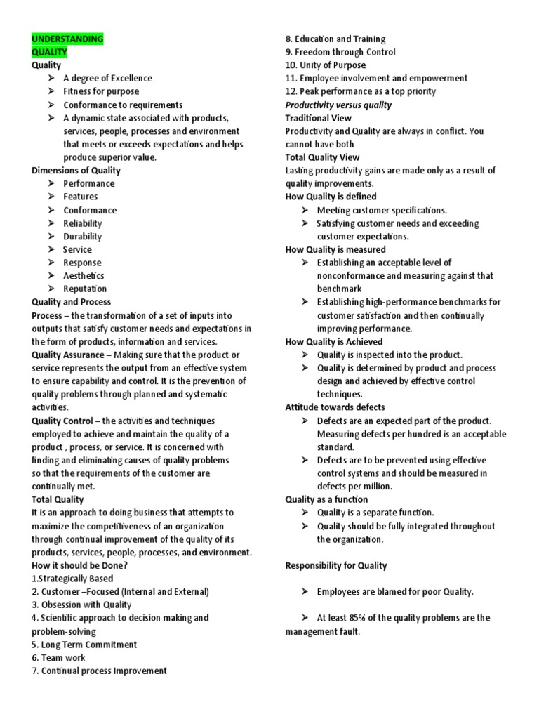 TQM Reviewer | PDF | Quality (Business) | Quality Management