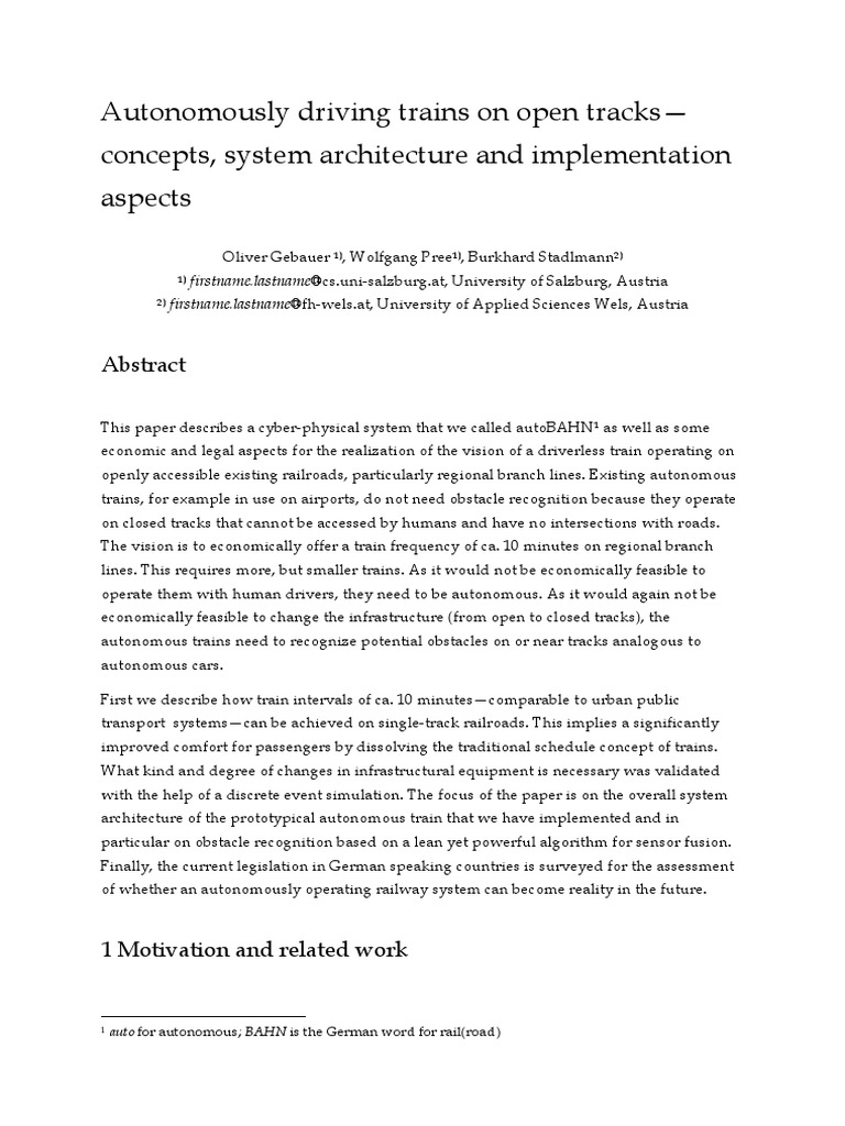 Autonomously Driving Trains On Open Tracks - Concepts, System Architecture and Implementation ...