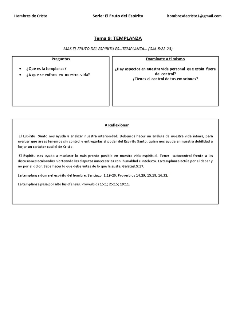 Tema 9: Templanza: Preguntas Examínate A Ti Mismo | PDF