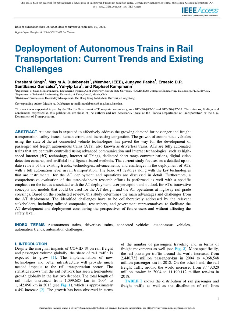 Deployment of Autonomous Trains in Rail Transporta | PDF | Internet Of Things | Artificial ...