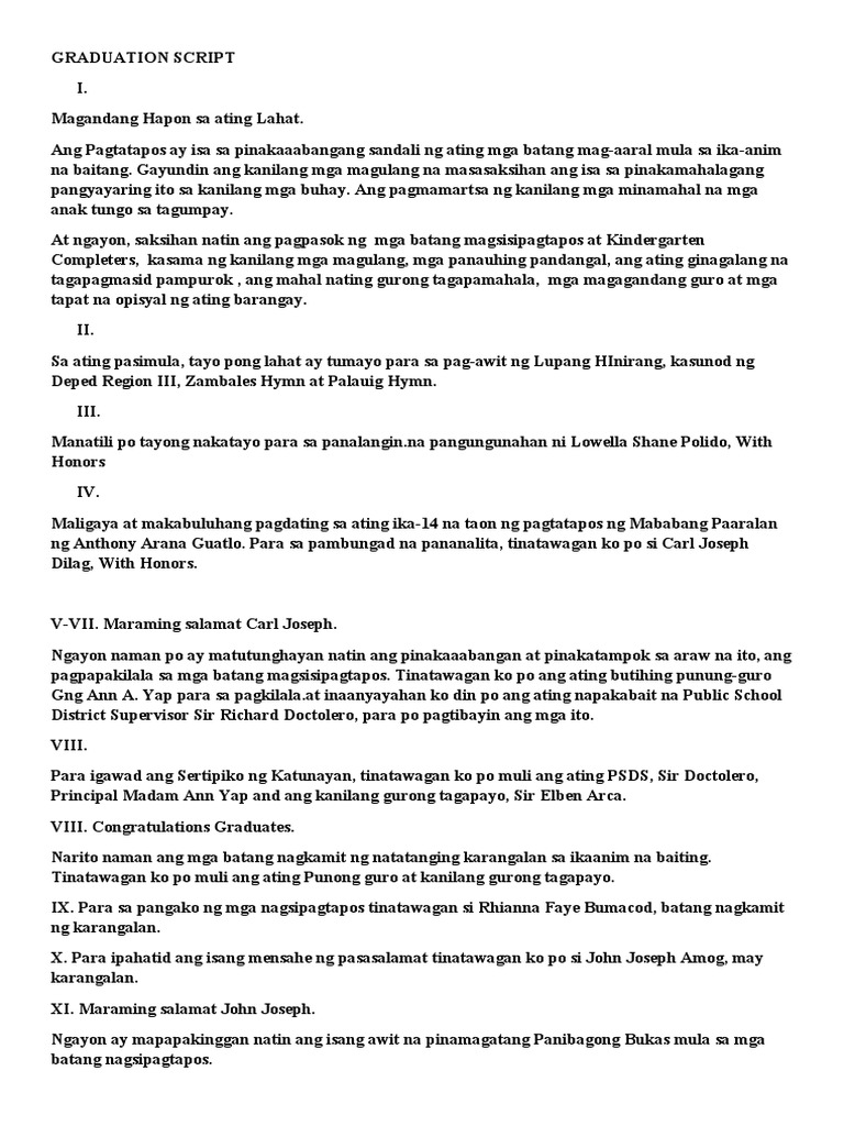 Graduation Script | PDF