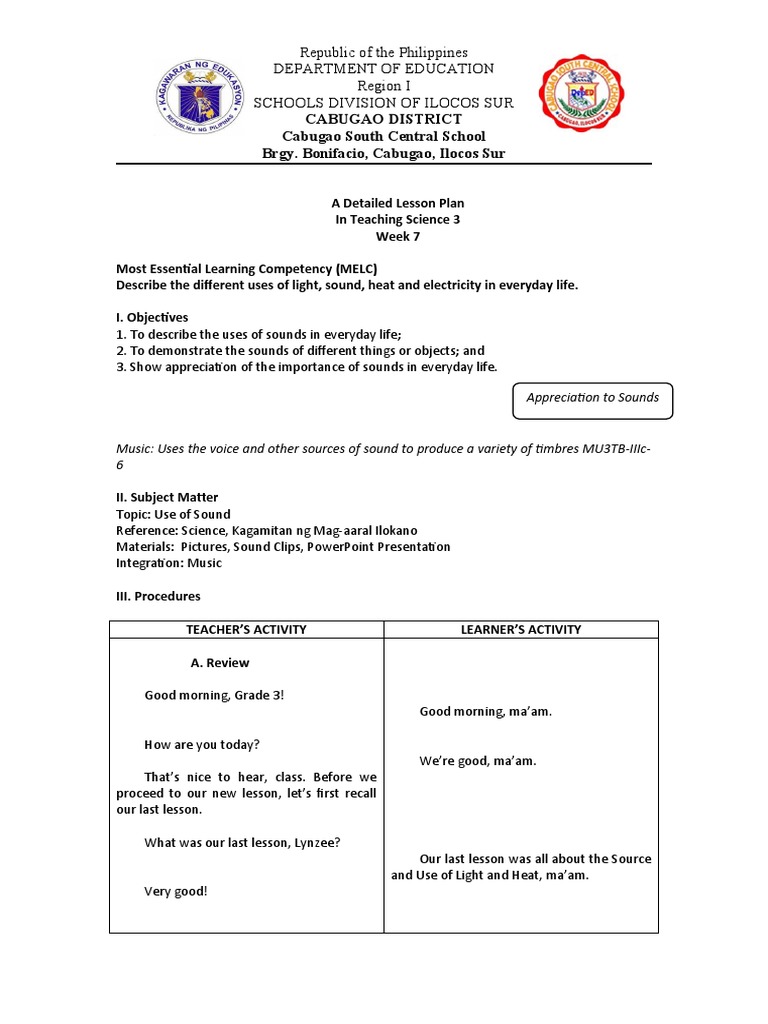 A Detailed Lesson Plan in Teaching Science 3 MELC-BASED WEEK 7 | PDF ...