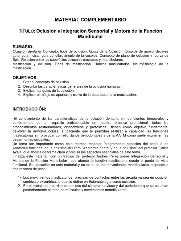 Materiales Complementarios - ICBP003 M.C. Oclusión e Integración Sensorial y Motora de La ...