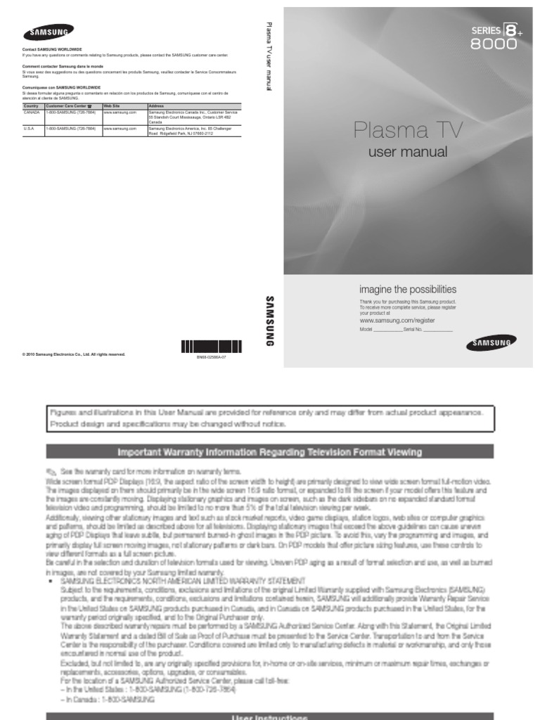 Plasma TV: User Manual | PDF | Hdmi | Digital Television