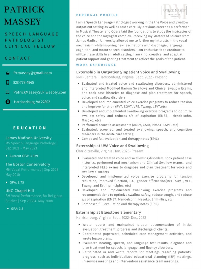 Patrick Massey SLP Resume 2023 | PDF