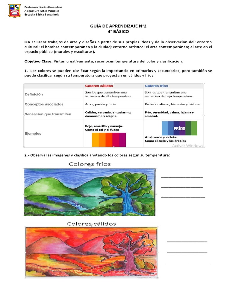 Guía de Colores Fríos y Cálidos 4° Básico | PDF