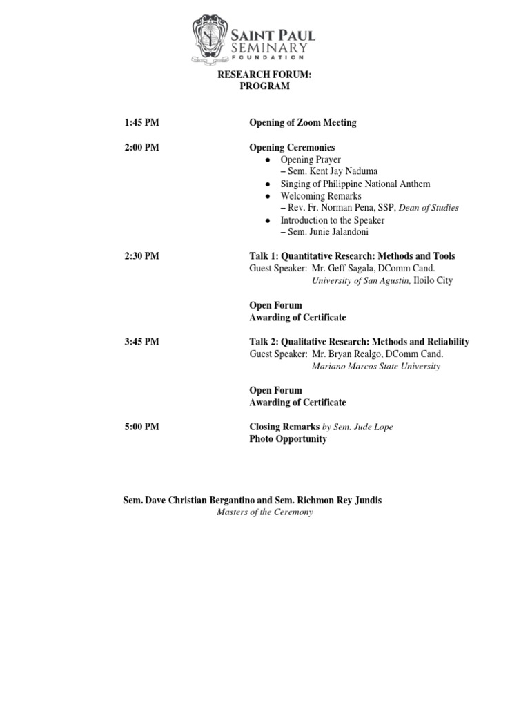 SPSFResearchForum - Program For Organizers | PDF
