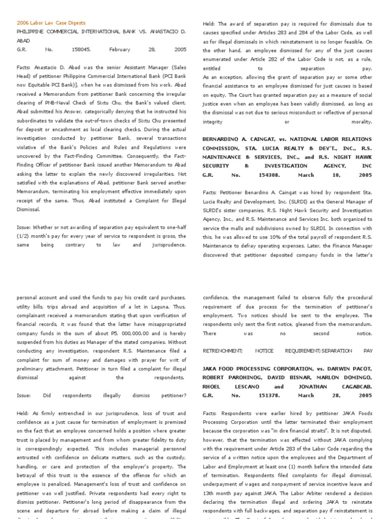 2006 Labor Law Case Digests | PDF | Employment | Strike Action