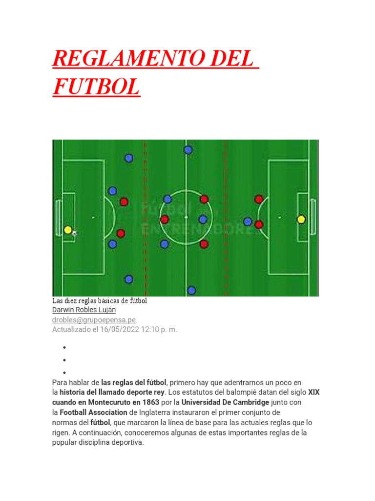Reglamento Del Futbol | PDF | Asociación de Futbol | Reglas