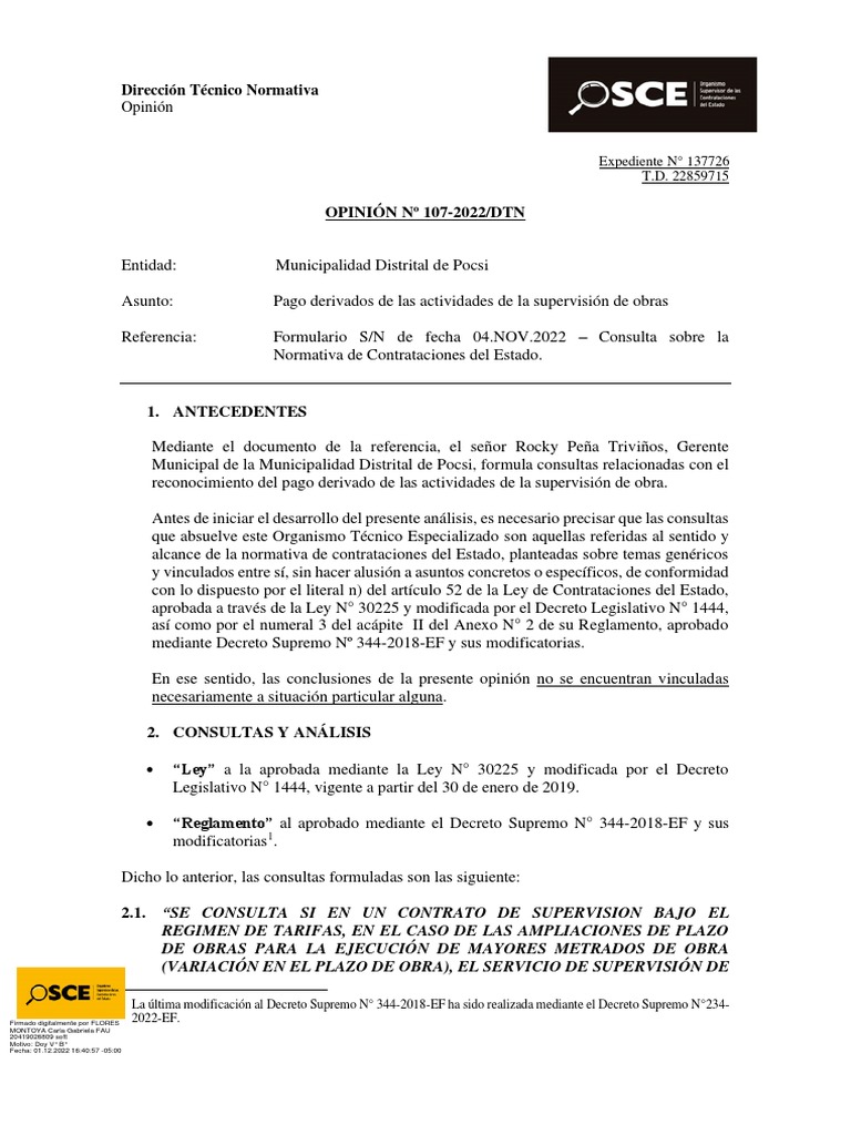 Opinión 107-2022 - MUN - DIST.POCSI - PAGO DE SUPERV PDF | PDF ...