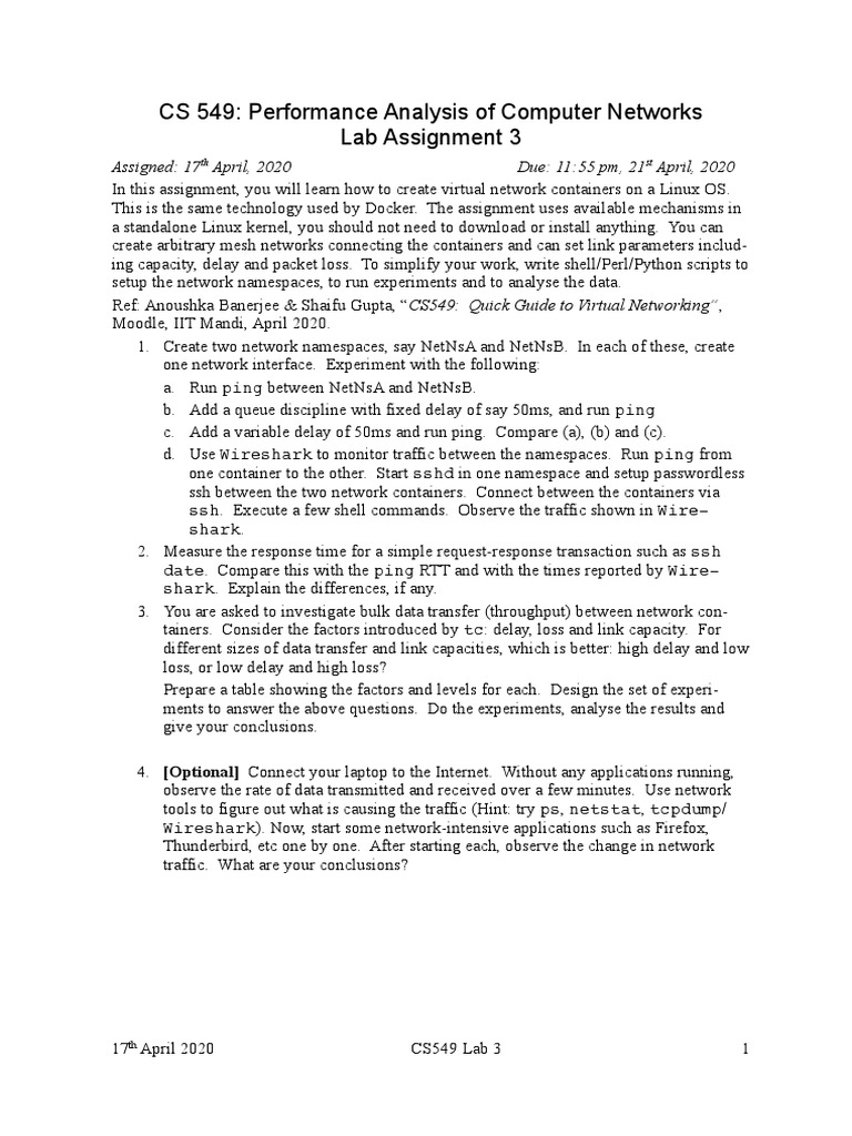CS549 Lab Assign3 2020 | PDF | Computer Network | Telecommunications
