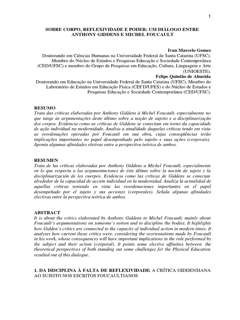 Corpo Reflexibilidade e Poder | PDF | Michel Foucault | Sociologia