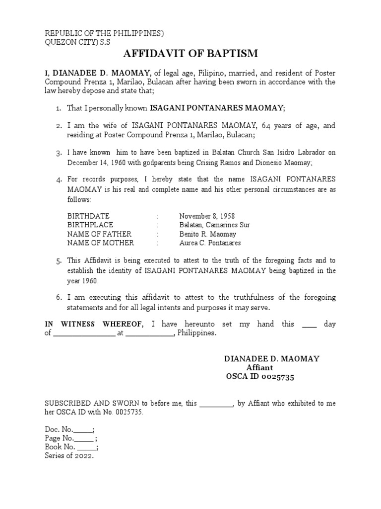 Affidavit of Baptism | PDF