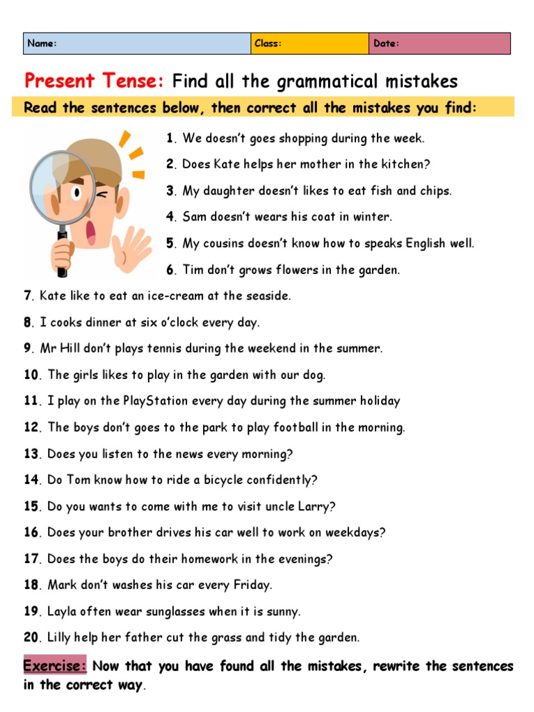Present Tense:: Find All The Grammatical Mistakes | PDF