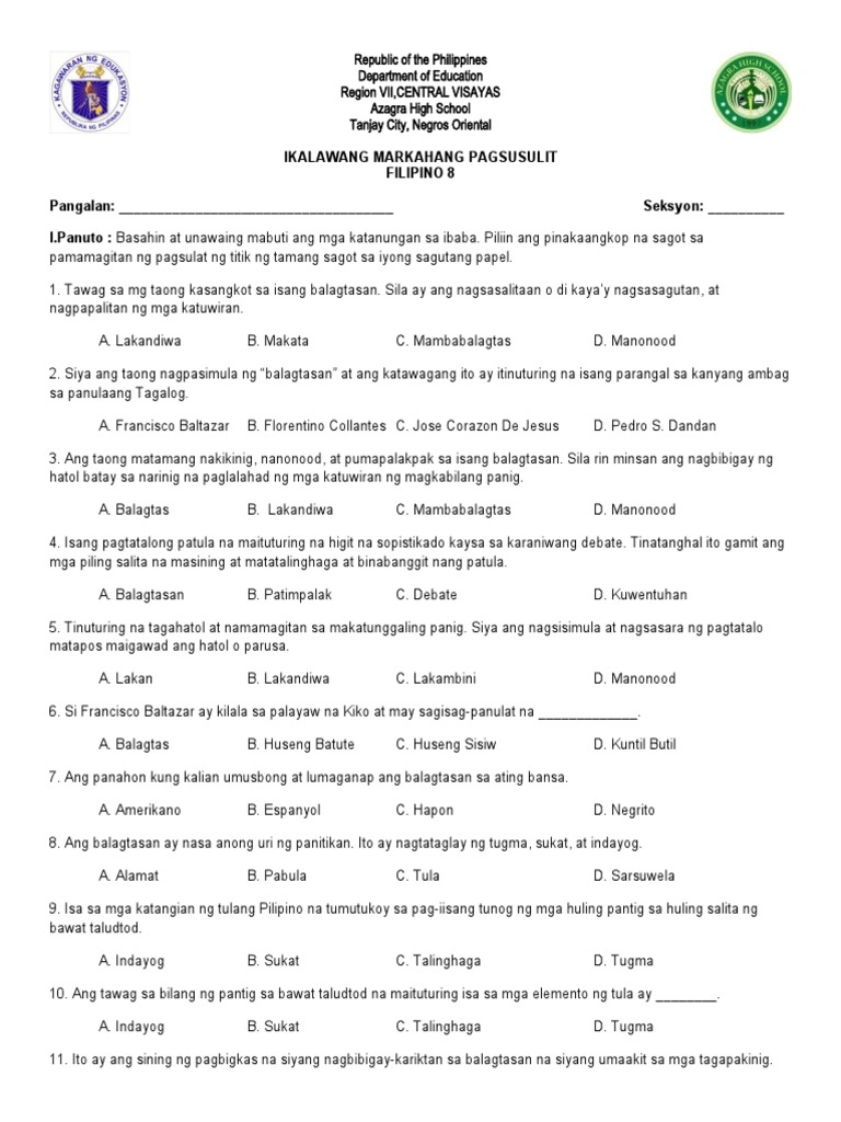 2nd Quarter Exam Grade 8 AHS | PDF