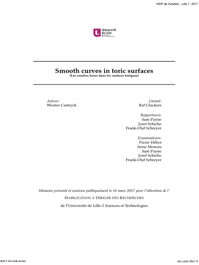 Smooth Curves in Toric Surfaces: (Les Courbes Lisses Dans Les Surfaces ...